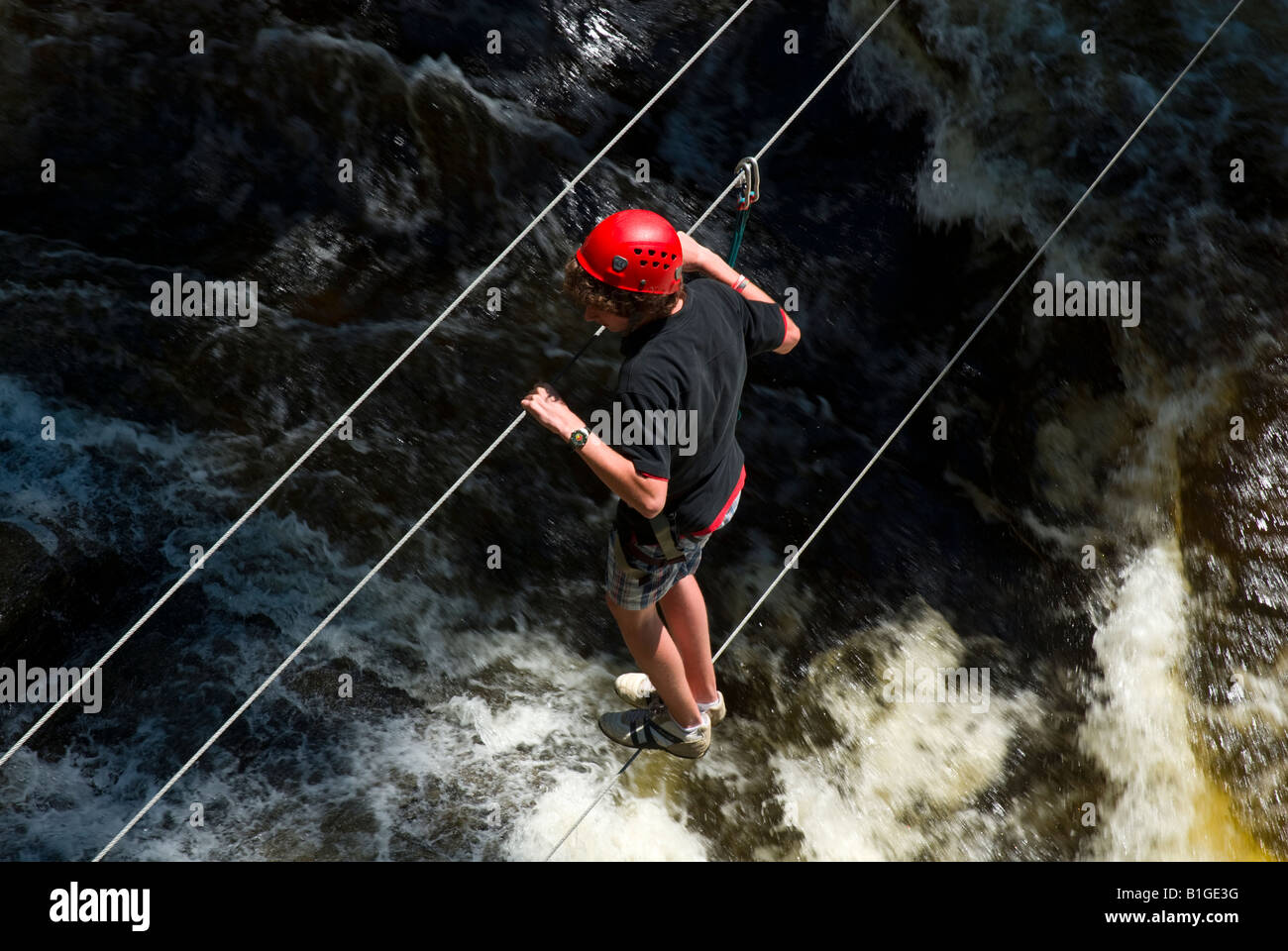 Via Ferrata activity in a Water Canyon, region of Quebec, Canada Stock ...