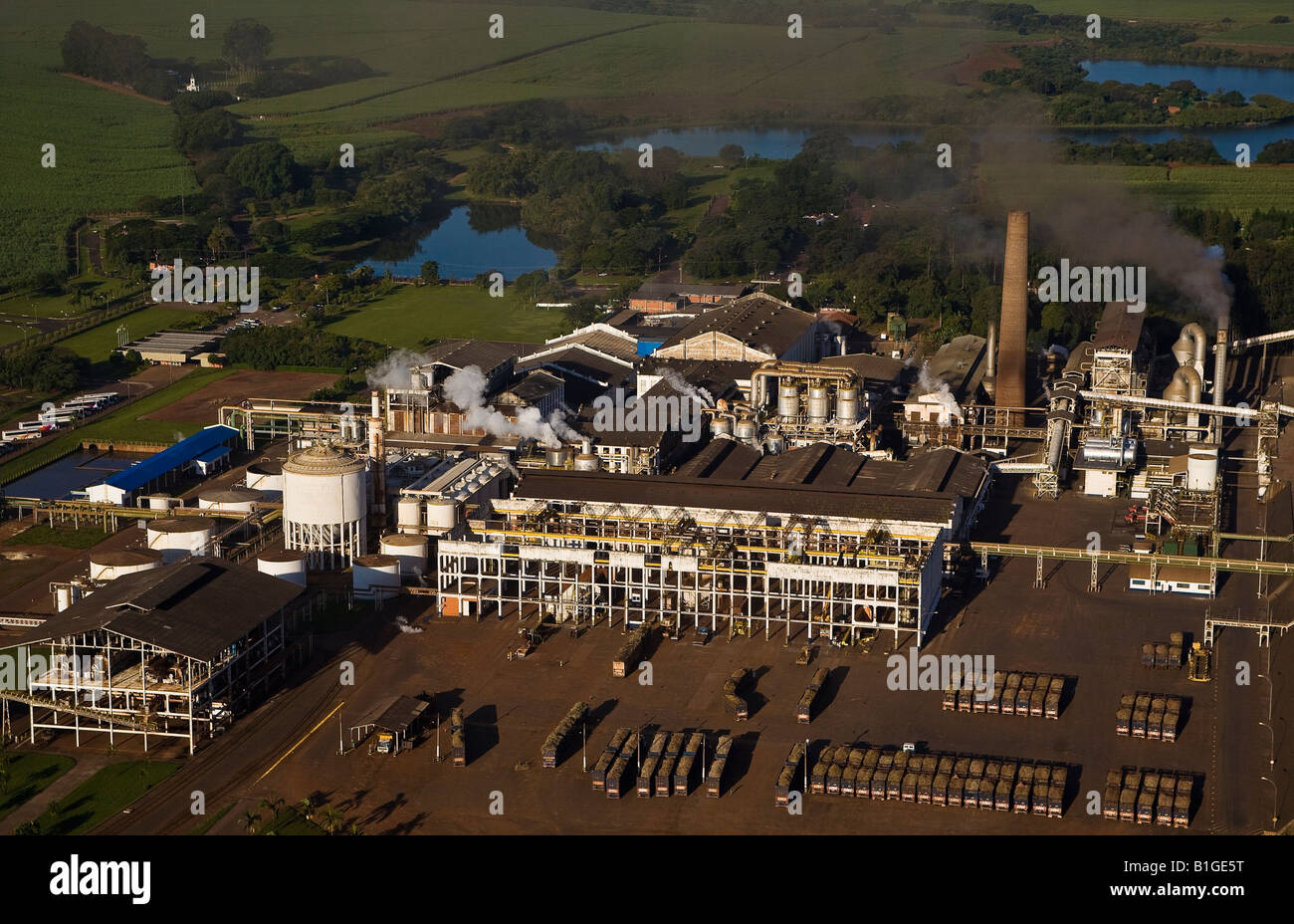 Sao Martinho ethanol and sugar plant Trucks loaded with sugarcane wait ...