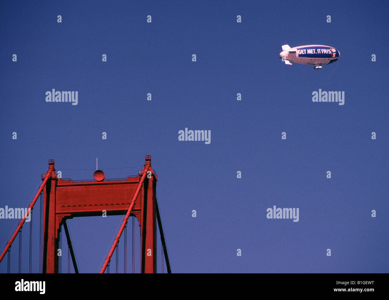 Met Life blimp above Golden Gate Bridge San Francisco California USA ...