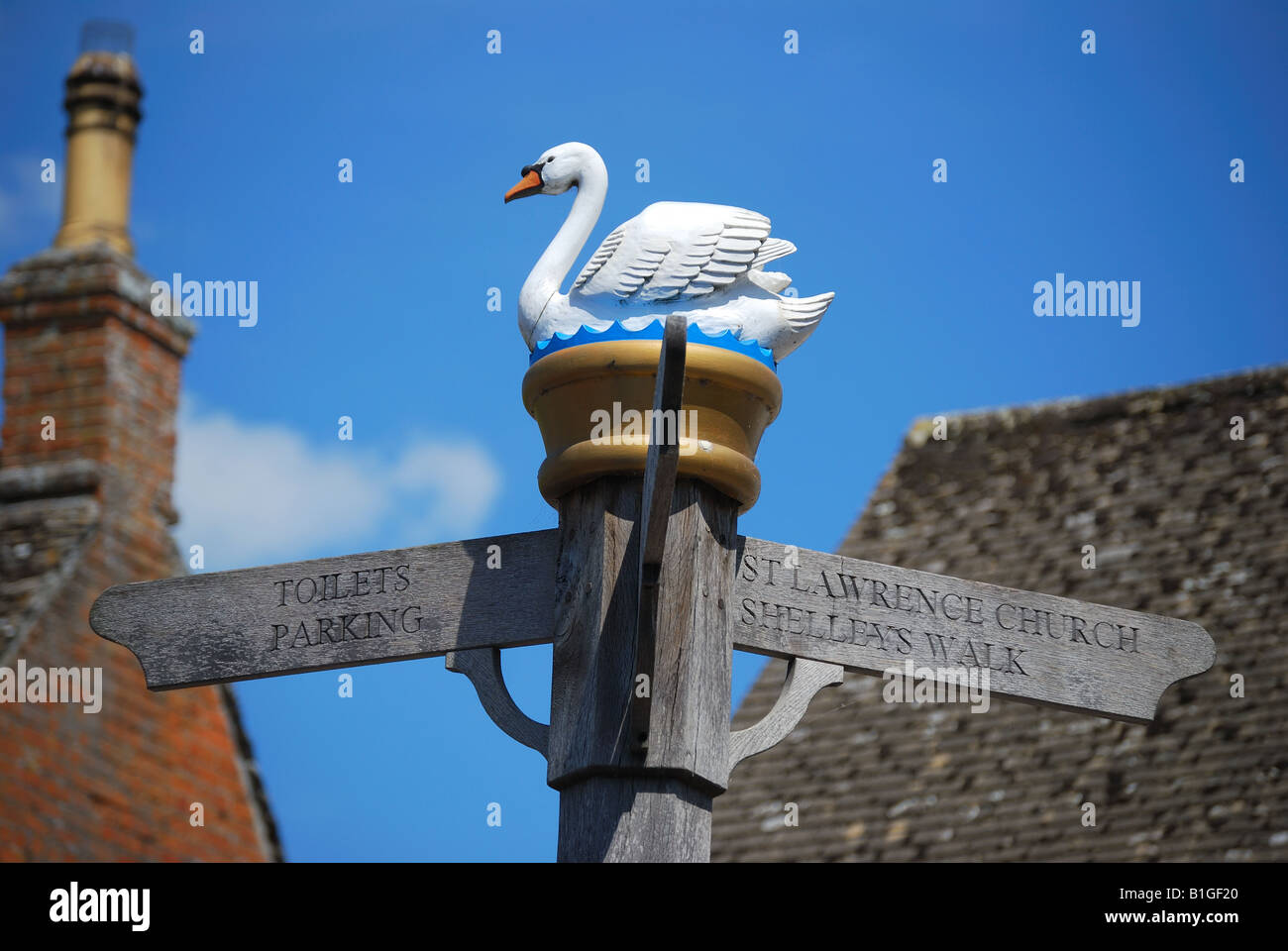 Antique wooden directions sign, High Street, Lechlade on Thames ...