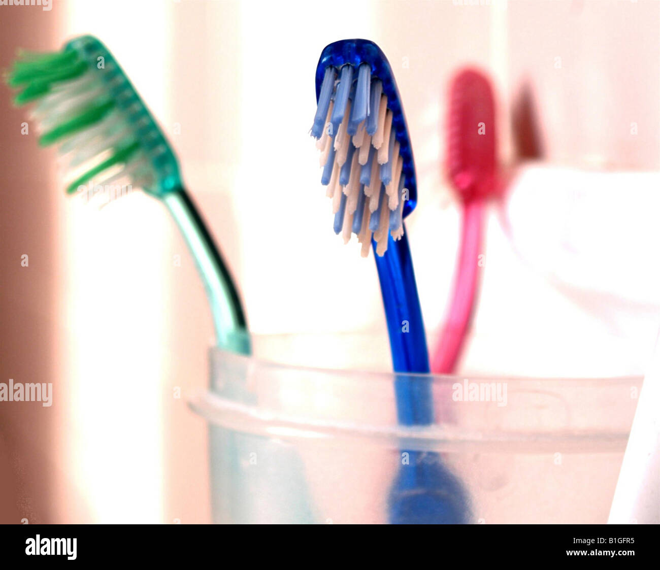 Closeup view of toothbrushes Stock Photo - Alamy