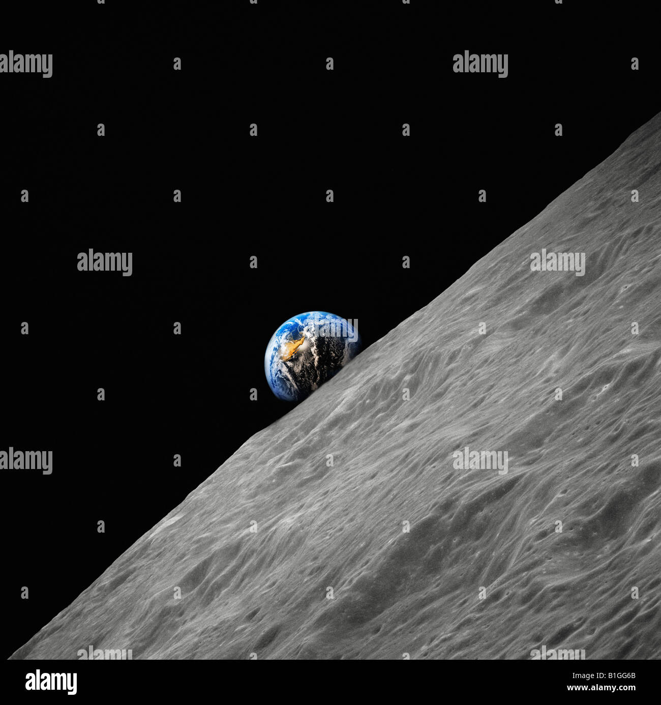 Earth rising above the surface of the moon Digital composite Stock ...