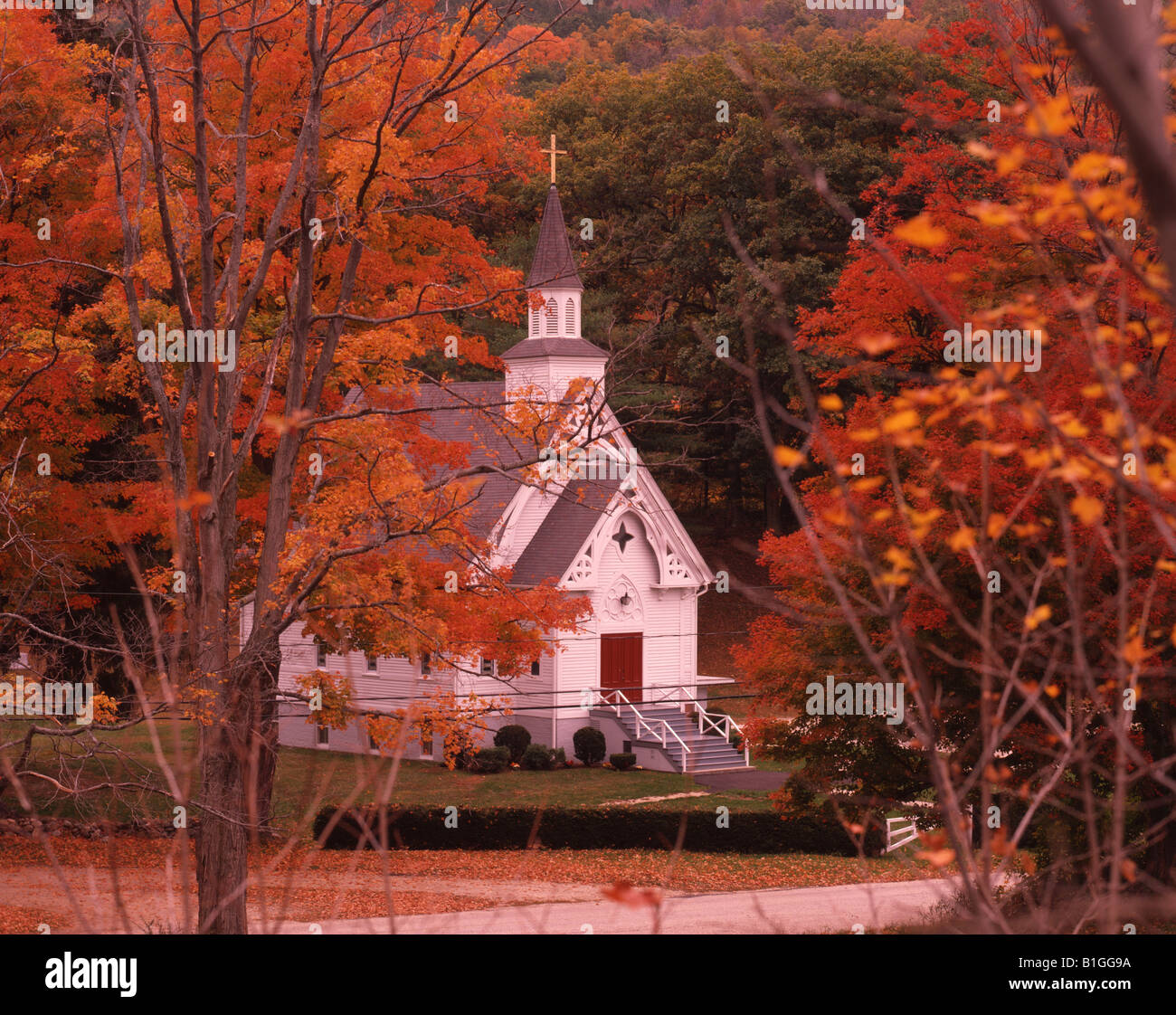 New England Church in Autumn Stock Photo - Alamy