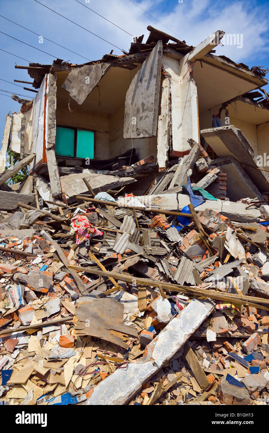 Earthquake severely damaged building in Shifang Sichuan Province China ...