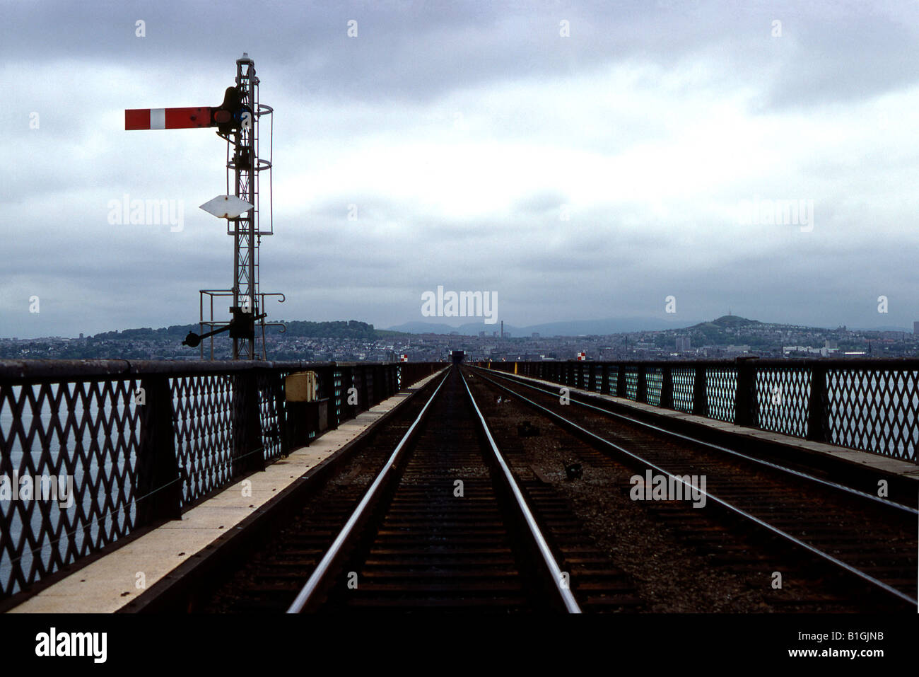 Train driver's view of Tay Bridge looking north to Dundee, Angus ...