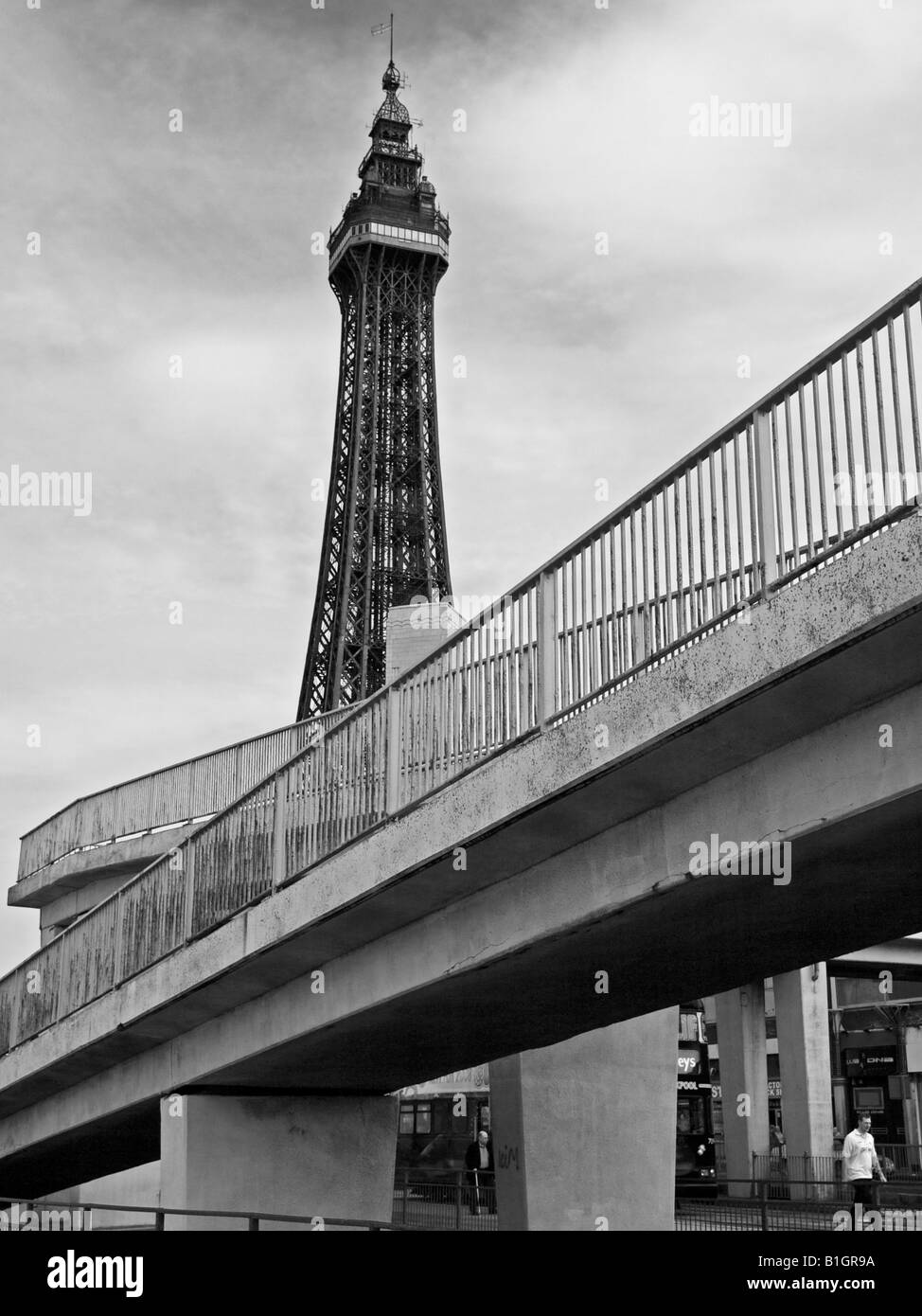 Blackpool Tower and the foot bridge to the Promenade by Coral Island ...
