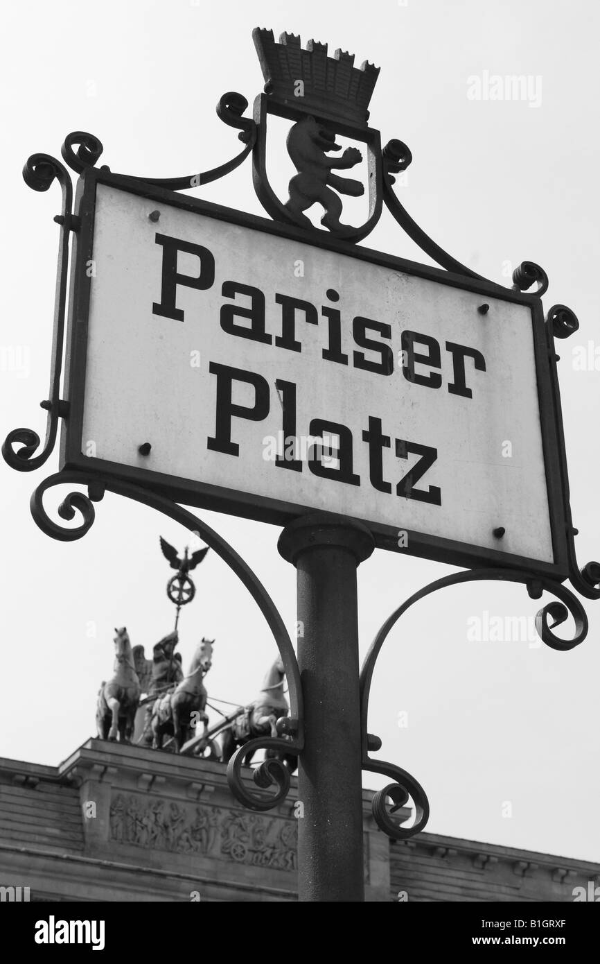 Berlin Germany the Brandenburg Gate in Pariser Platz old street sign ...