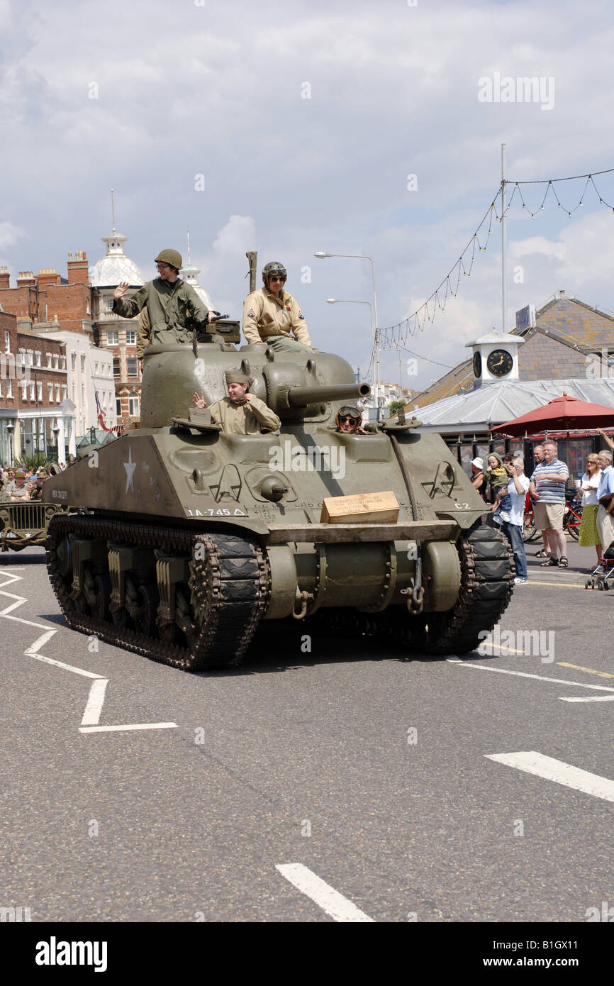 WW2 Sherman Tank is paraded through the Streets of Weymouth England ...