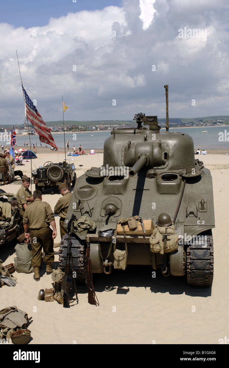 WW2 Sherman Tank is paraded through the Streets of Weymouth England ...