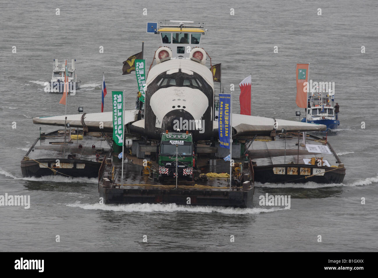 Russian space shuttle Buran is transported on a ship to Speyer Technik ...