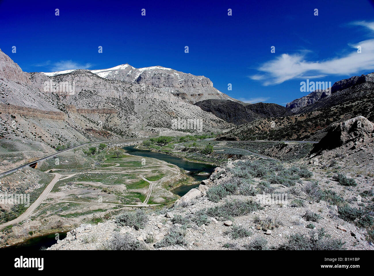 High angle view of rock formations on a landscape, Wind River Canyon ...