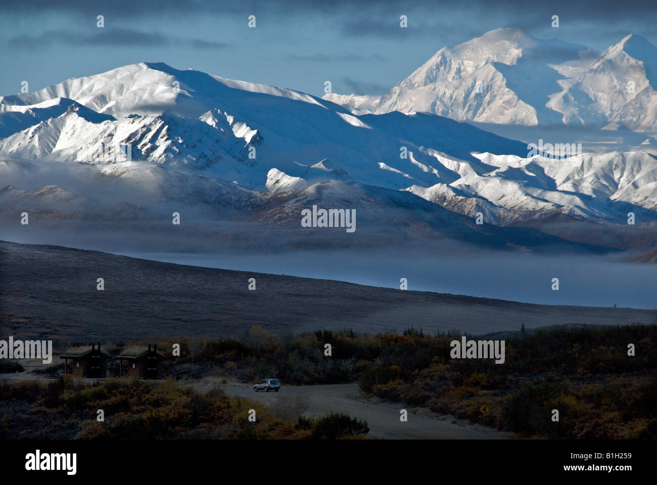 Panoramic view of snow covered mountains, Denali National Park, Alaska ...