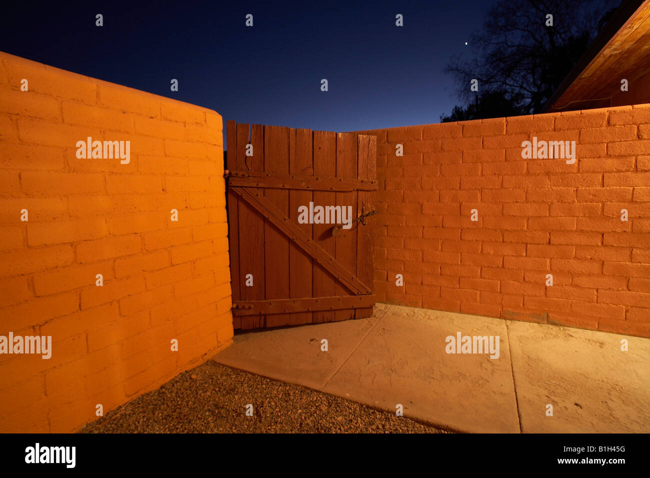 Gate left ajar at night, Twentynine Palms, California, USA Stock Photo ...