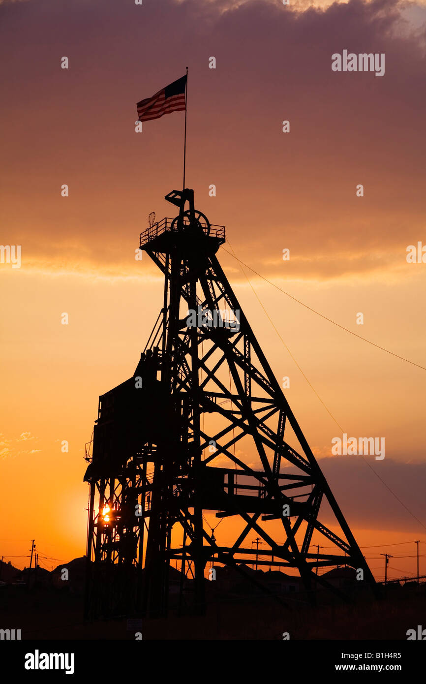 Low angle view of a headframe, Anselmo Mine, Butte, Montana, USA Stock ...