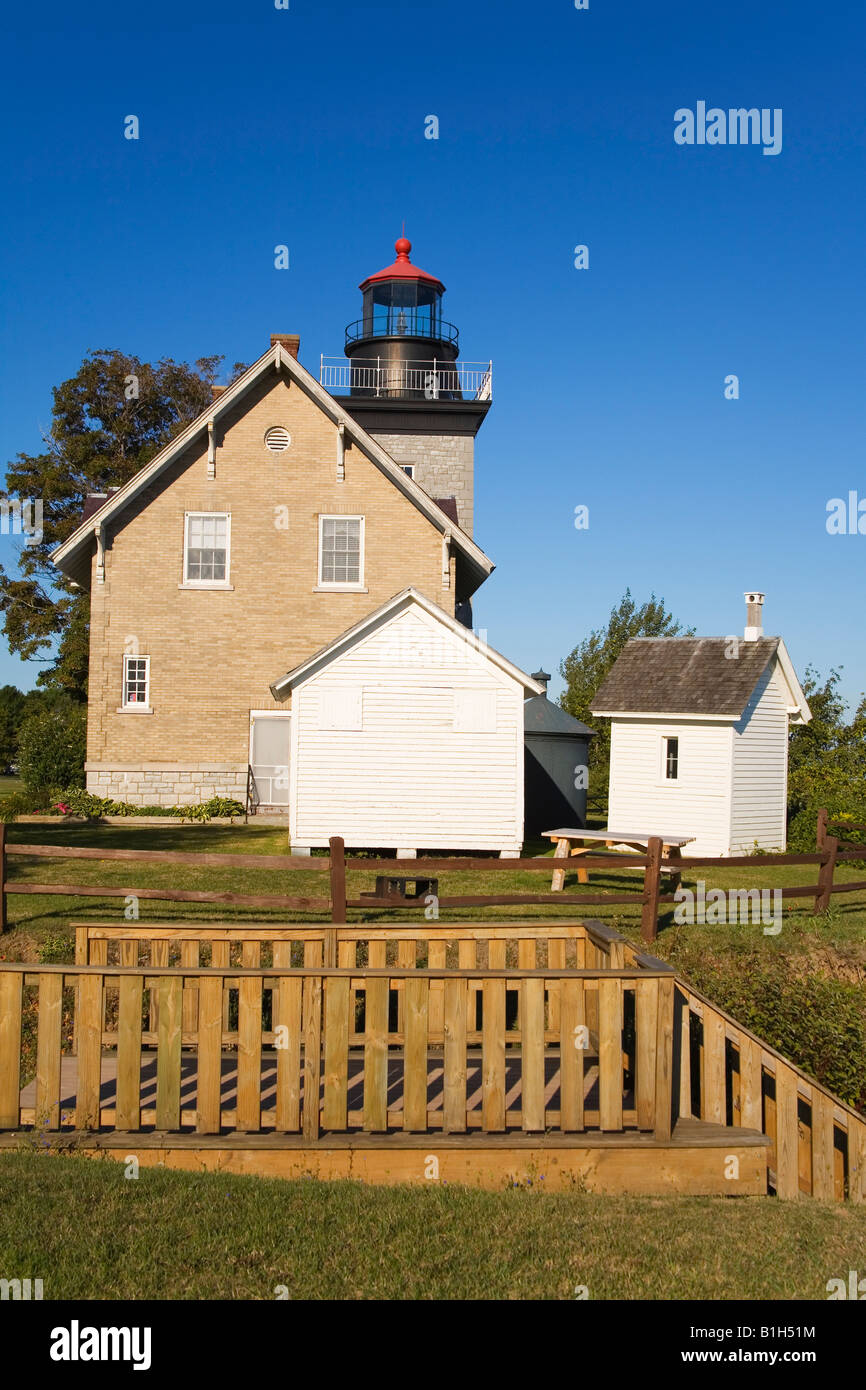 Fence in front of a lighthouse, Thirty Mile Lighthouse, Golden Hill ...