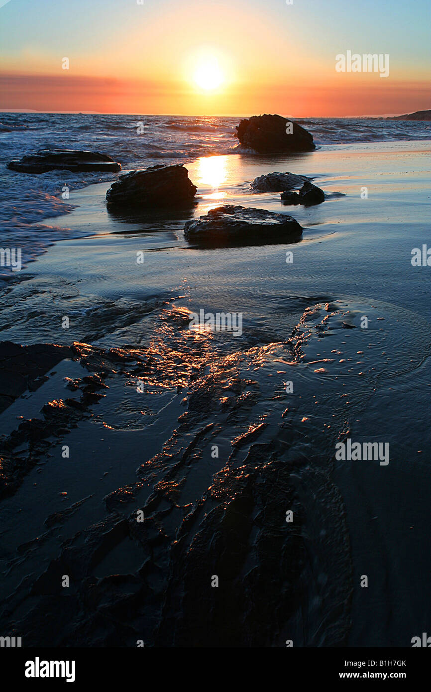 Sunset on the beach, Crystal Cove State Park, California, USA Stock ...