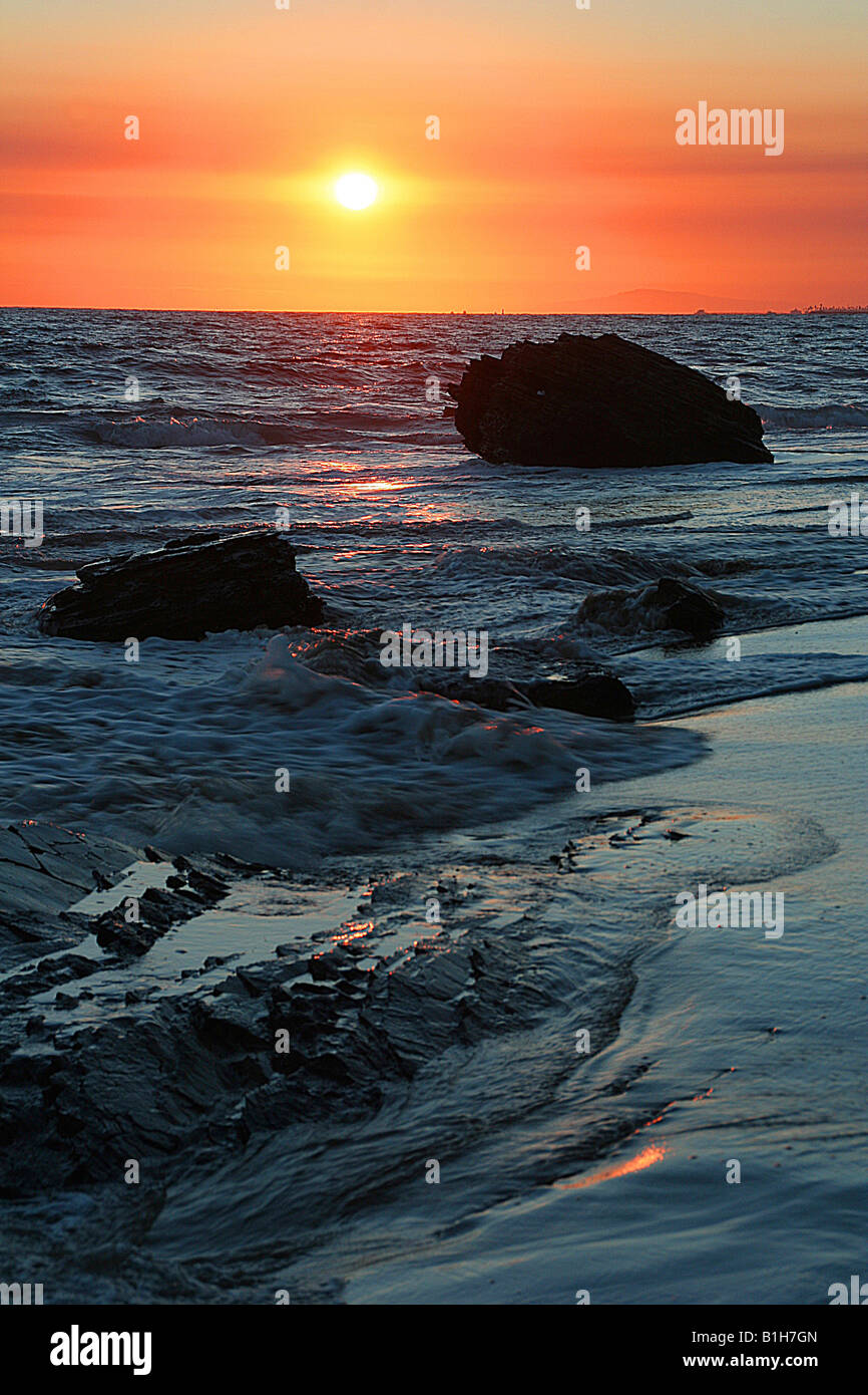Sunset on the beach, Crystal Cove State Park, California, USA Stock ...