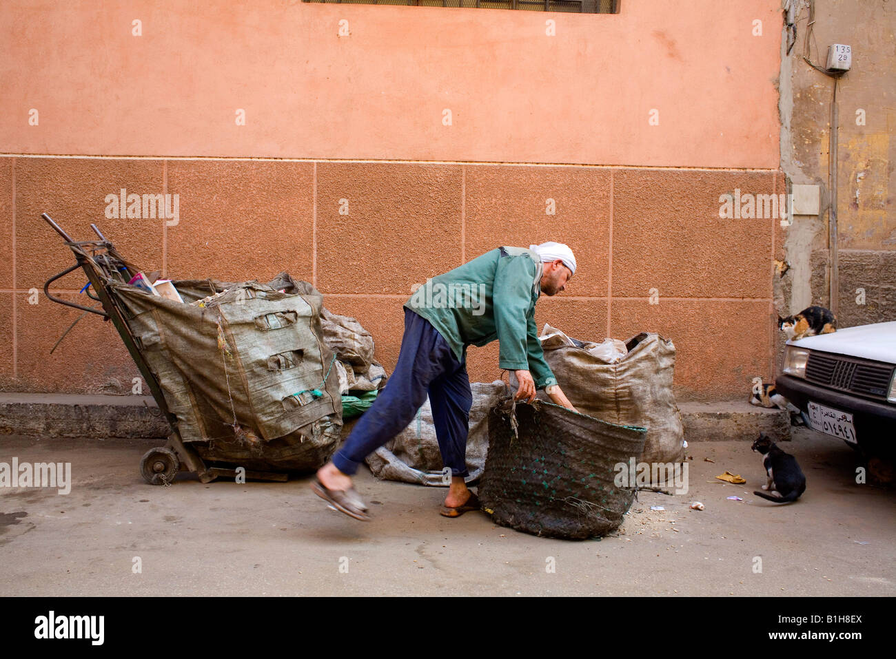 Zabaleen Habib collecting rubbish from the streets of Cairo Stock Photo ...