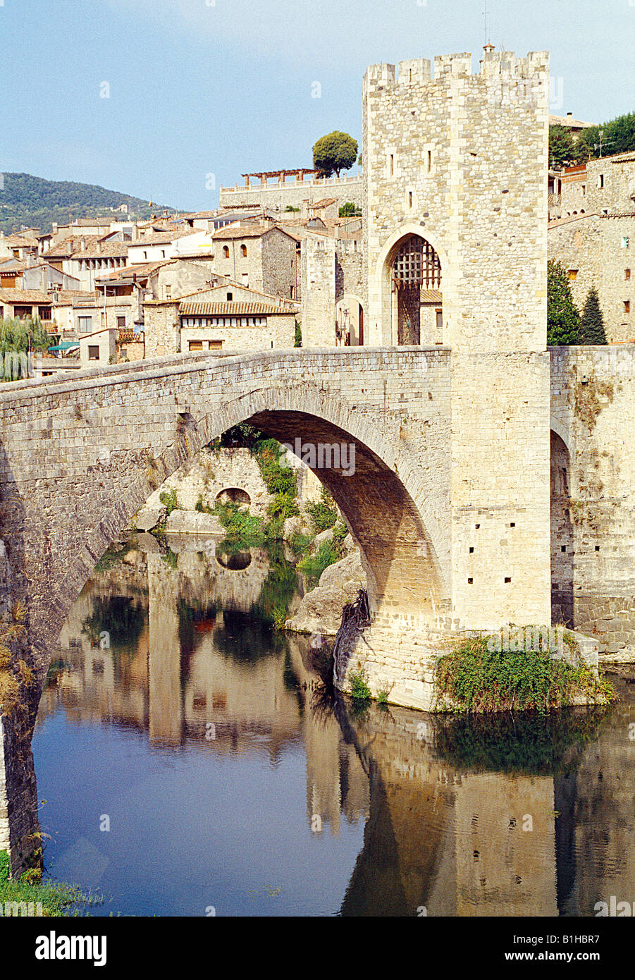 Medieval bridge over Fluvia river. Besalu. Gerona province. Catalonia ...