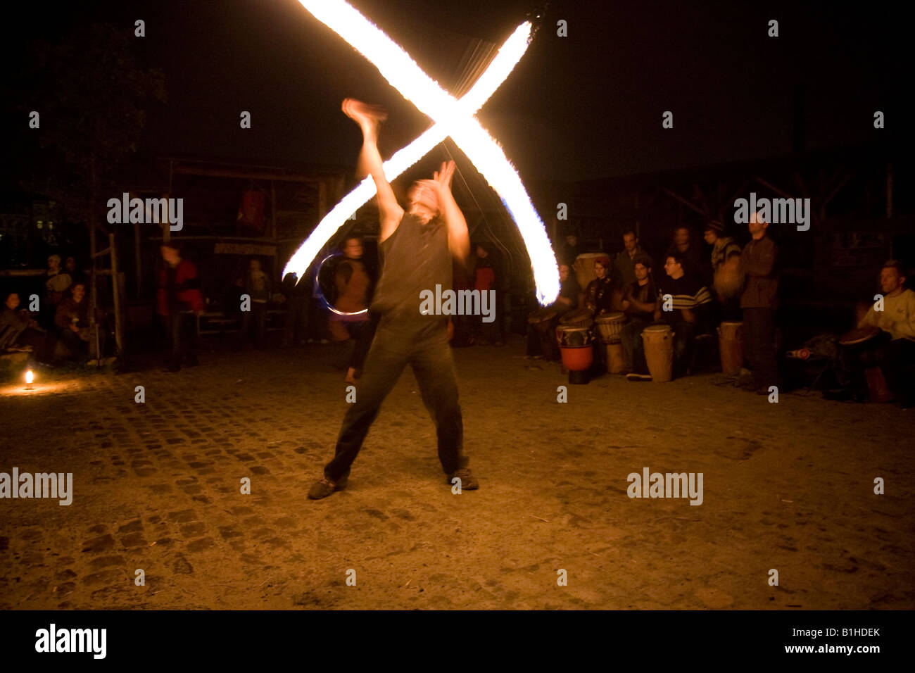 Fireshow at an event in Dresden, Germany Stock Photo - Alamy