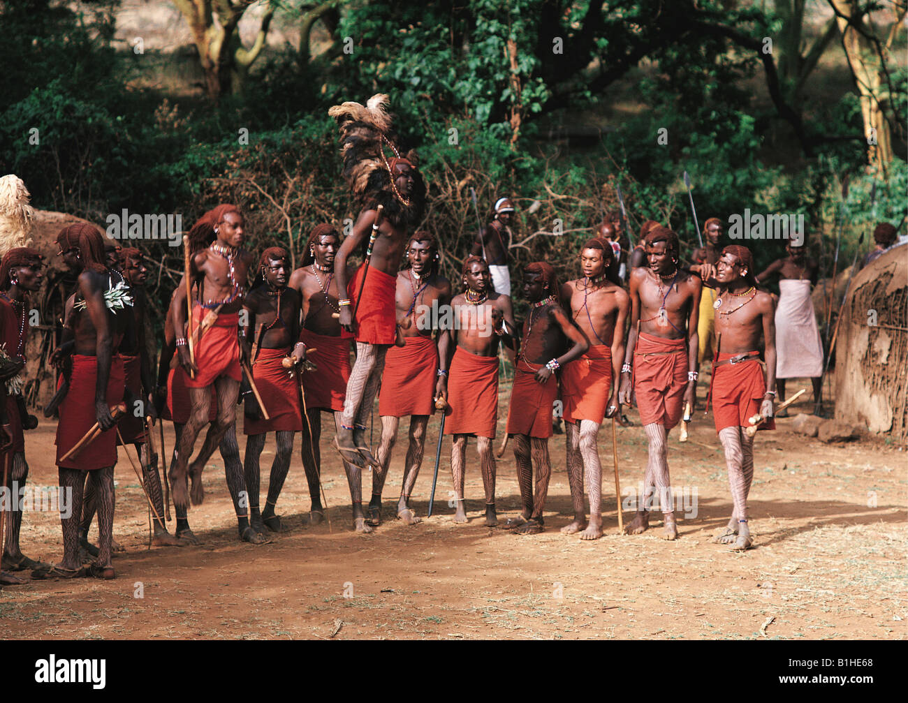 Maasai moran dancers leap and jump Kenya East Africa Stock Photo - Alamy