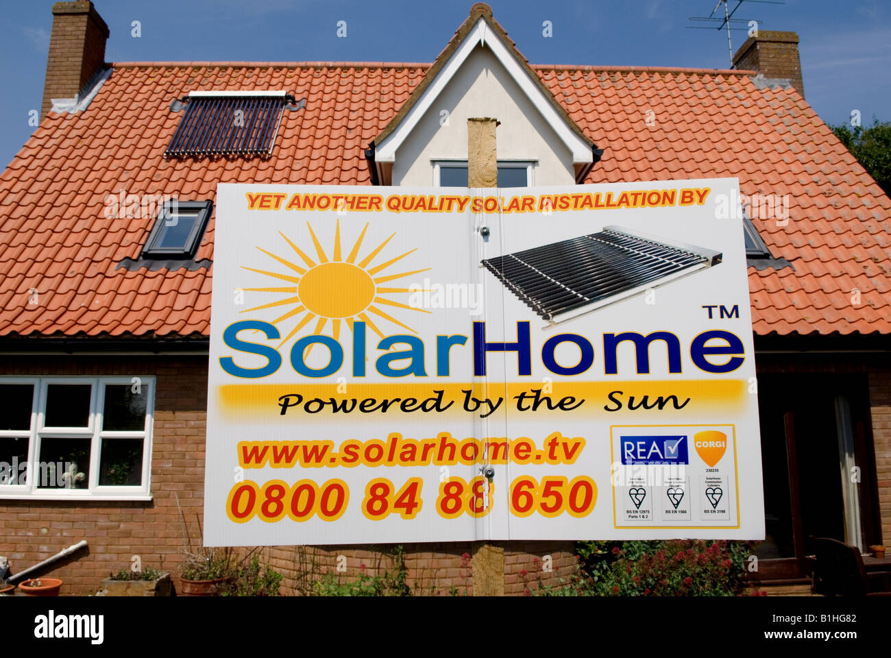 'Solar Home' advertising board, Suffolk, UK Stock Photo - Alamy