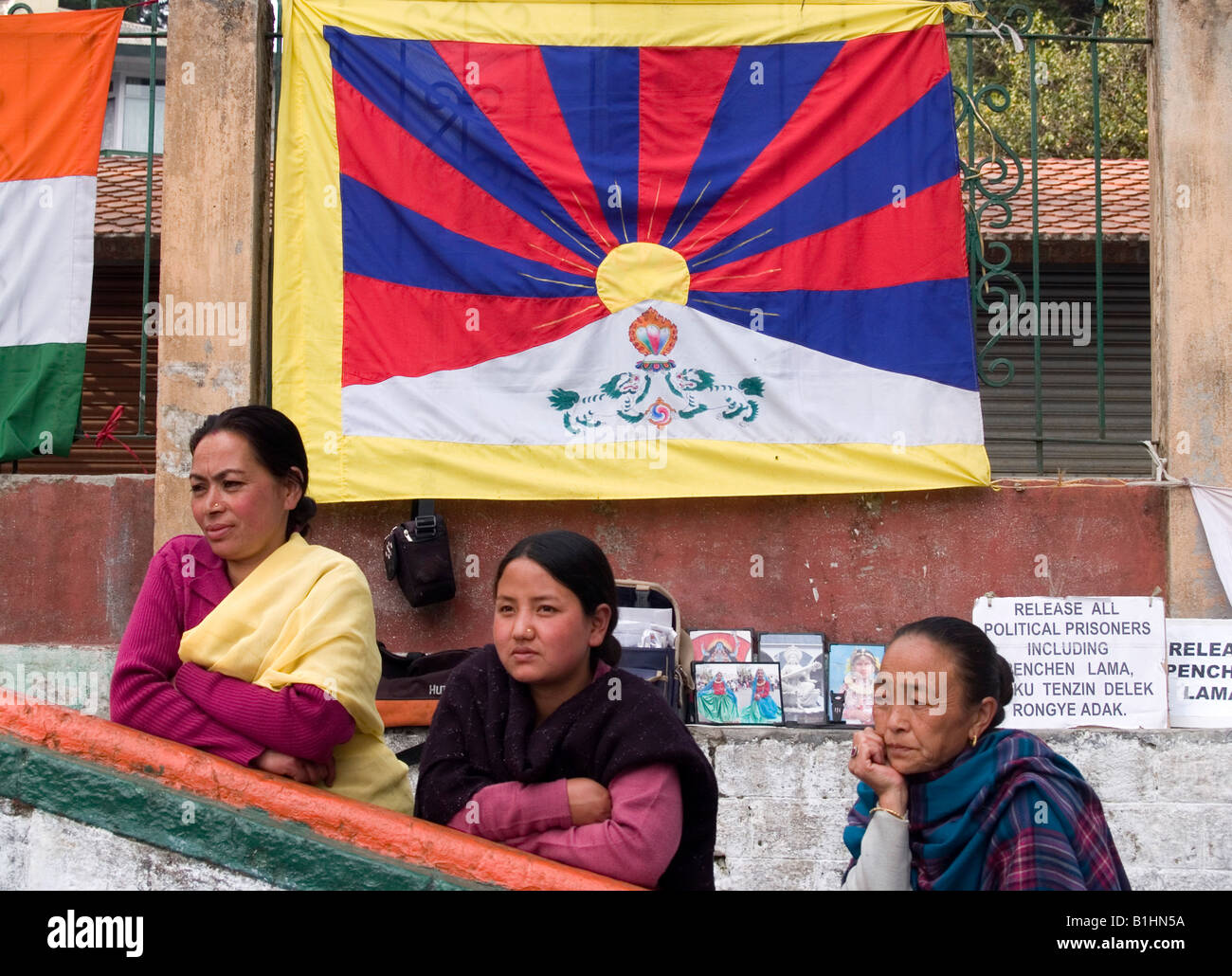 women under flag at a Tibetan protest rally in Darjeeling Stock Photo ...