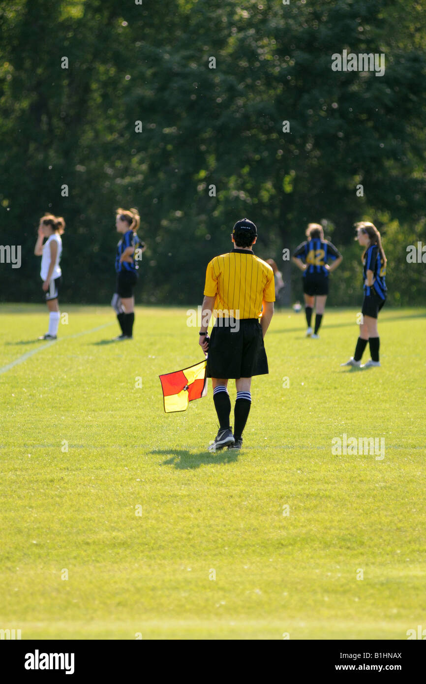 Soccer Line Referee and players Stock Photo - Alamy