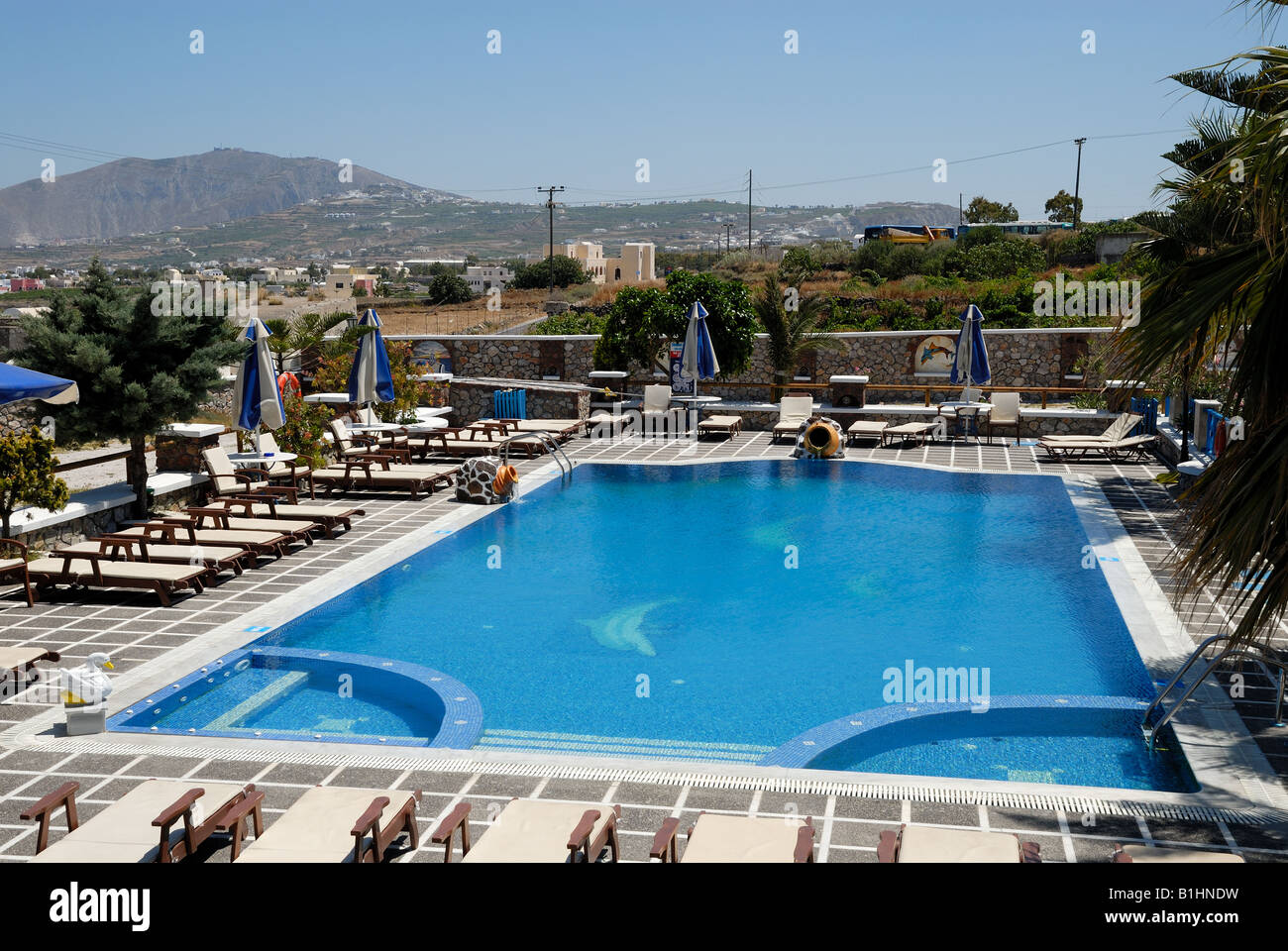 Swimming pool in Santorini, Greece Stock Photo - Alamy
