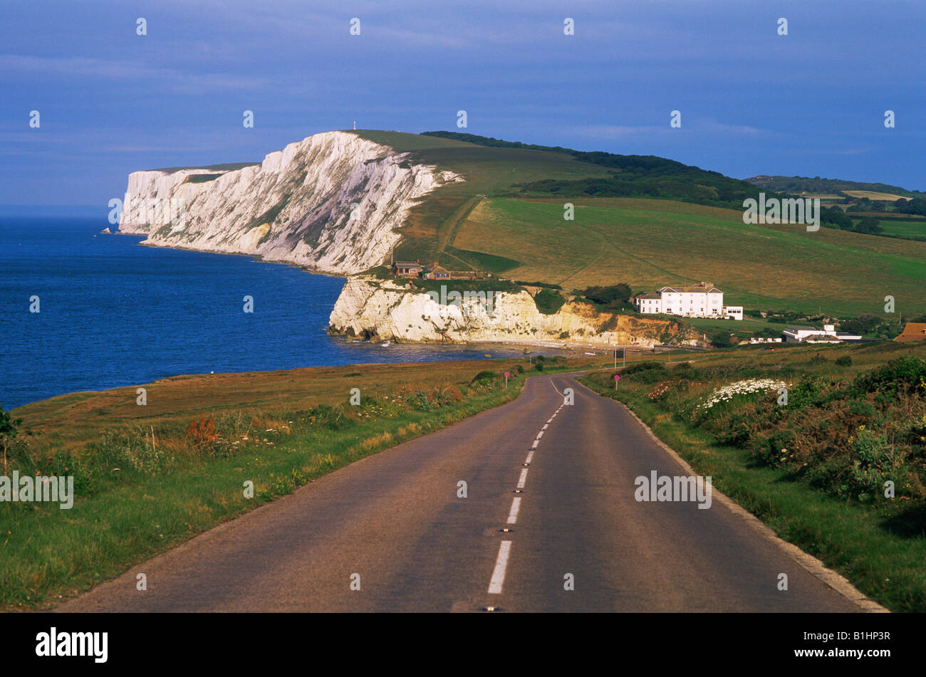 Road at the seaside, Tennyson Down, Isle of Wight, Hampshire, England ...