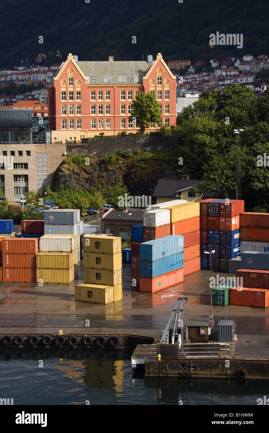 High angle view of cargo containers on a commercial dock, Bergen ...