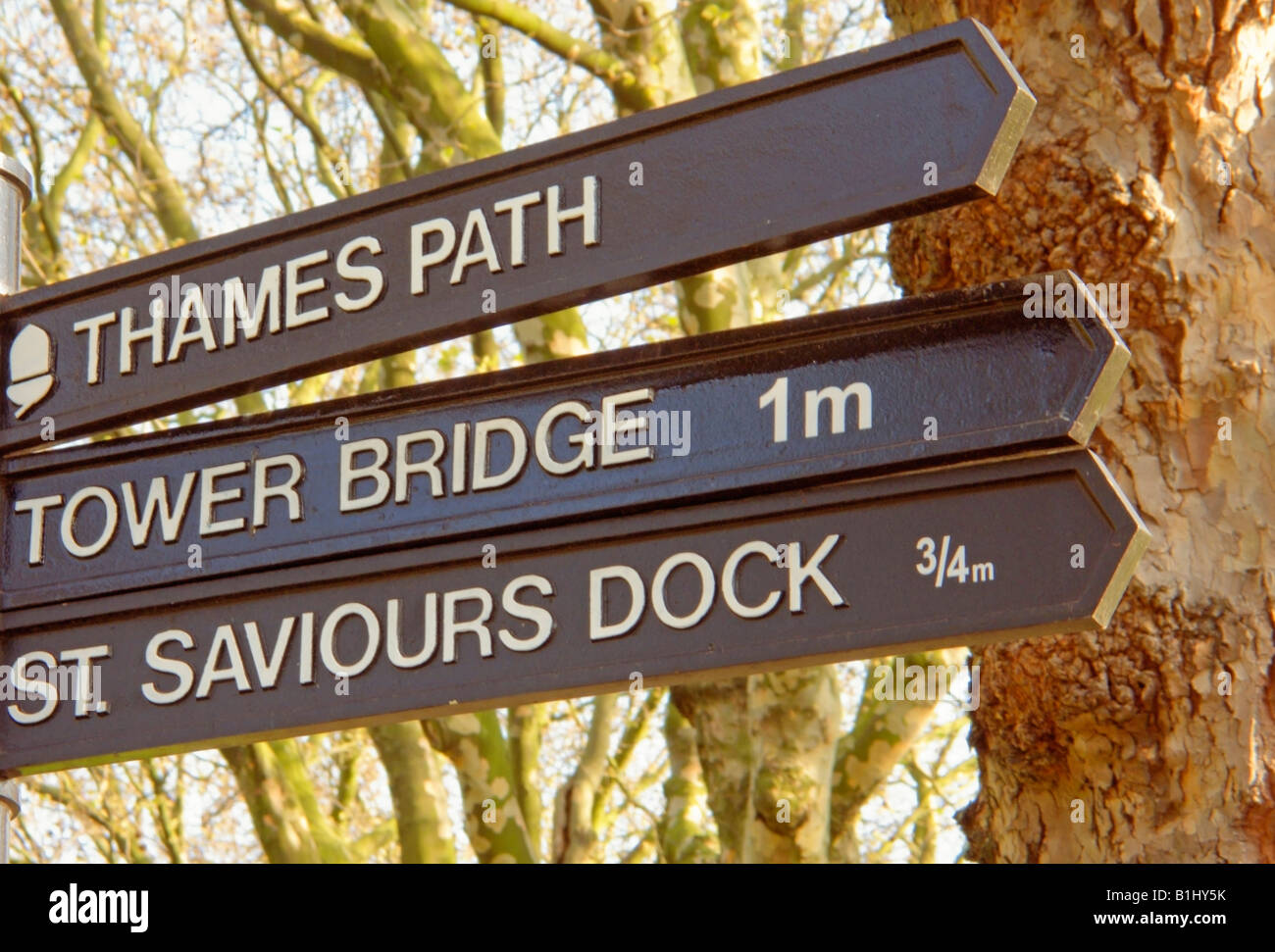 Thames Path Sign Bermondsey River Walk River Thames London England ...