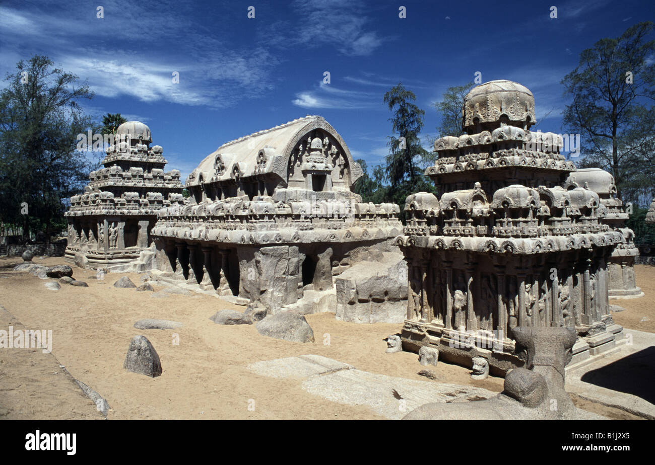 Ruins of monolithic rock-cut shrines, Bhima Ratha, Dharmaraja Ratha ...