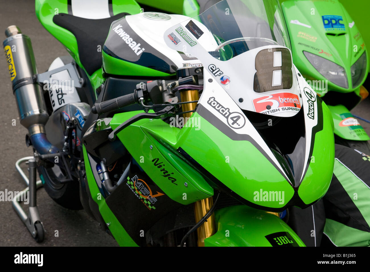 Billy McConnel's MSS Discovery Kawasaki at rest in the paddock at ...