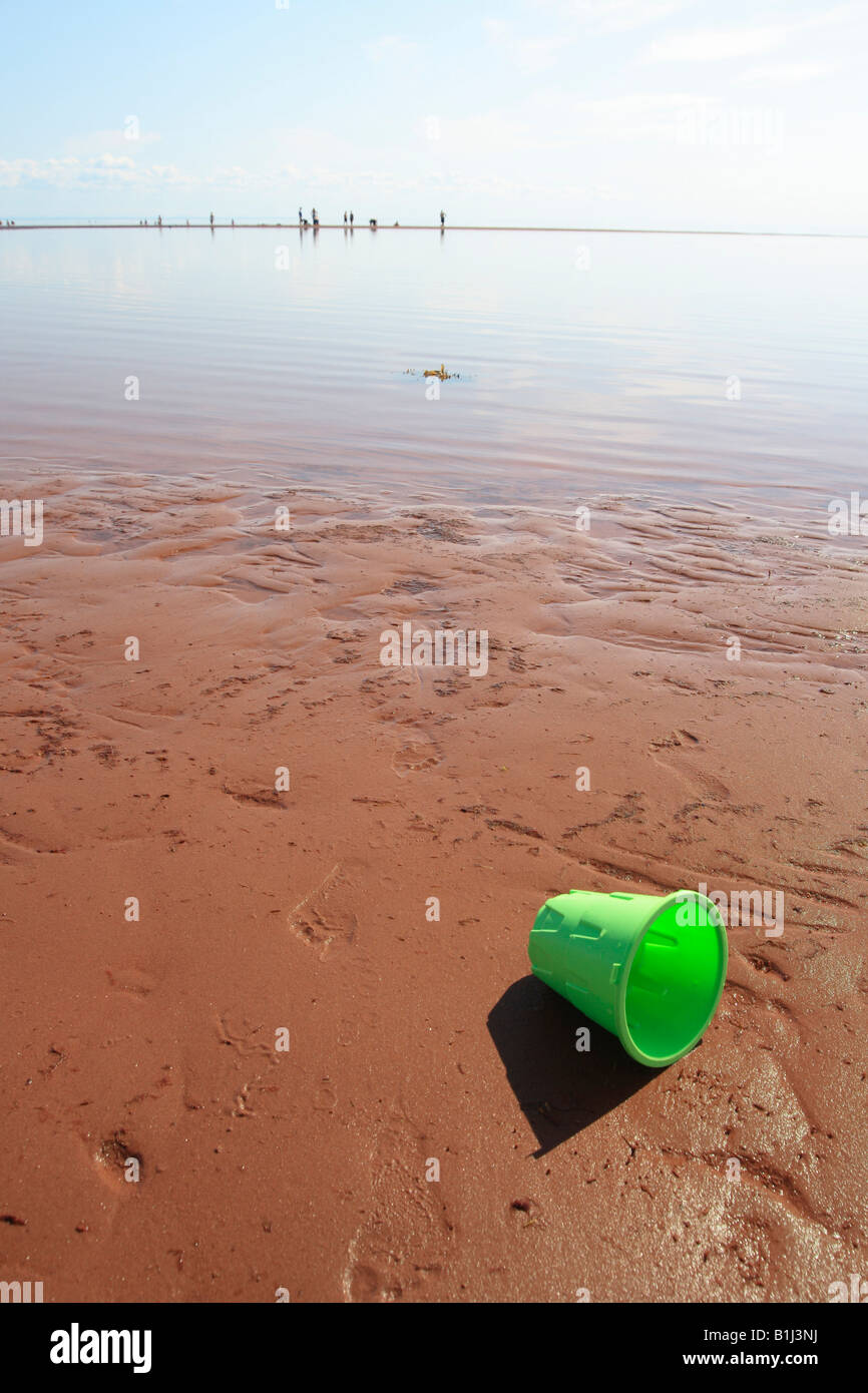High angle view of a sandcastle mold on the beach, Northumberland ...