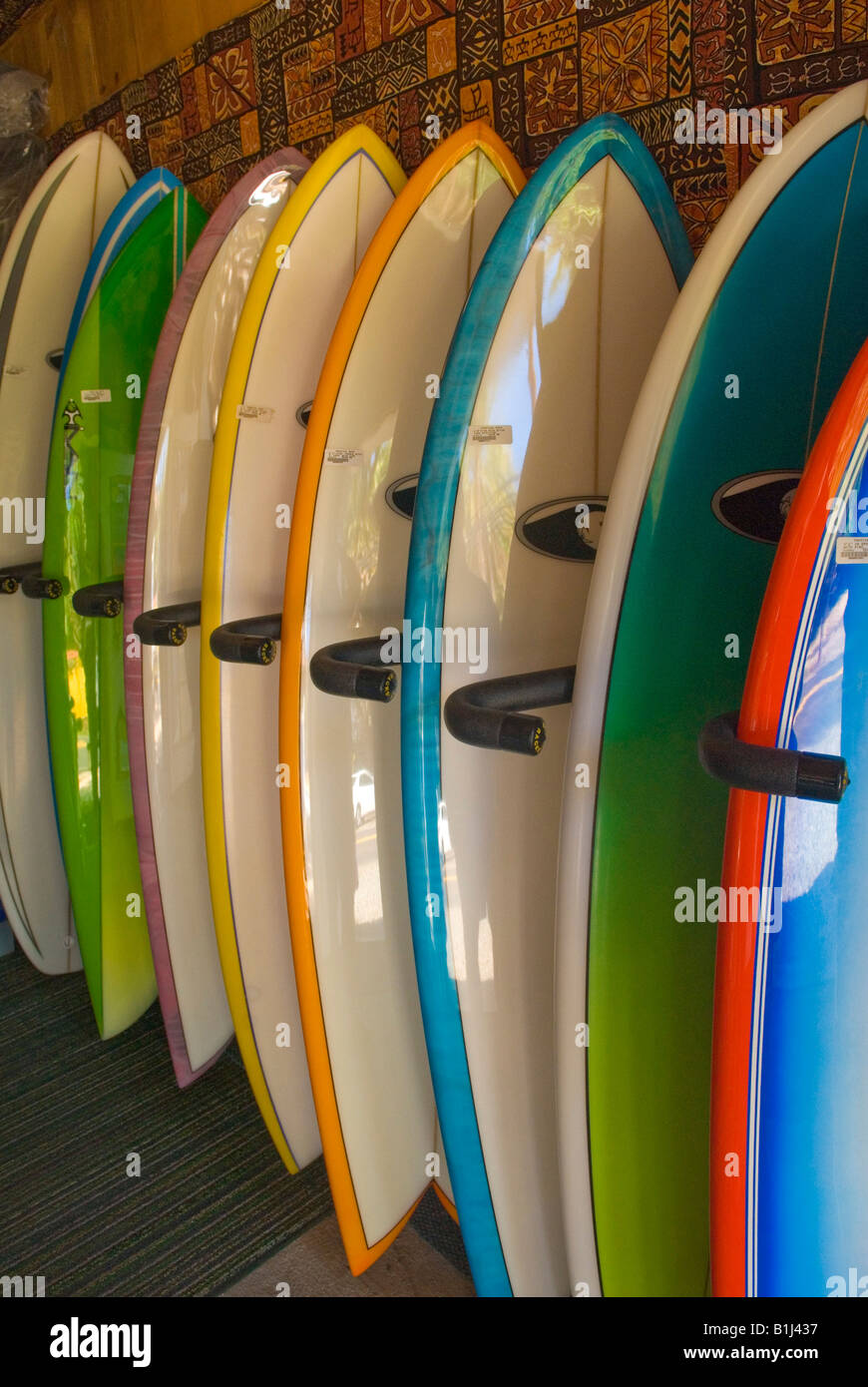 Close-up of surfboards in a store, North Shore, Hawaii Islands, USA ...