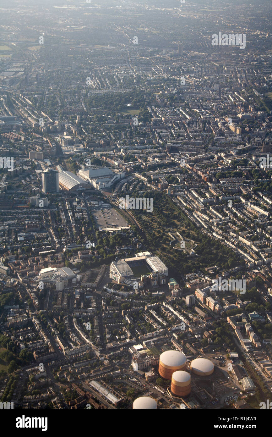 Aerial view north from commercial aircraft of Chelsea Earl Court London ...