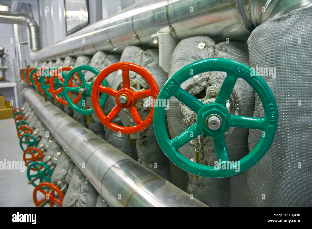 Heat controles on double hull fuel barge Stock Photo - Alamy