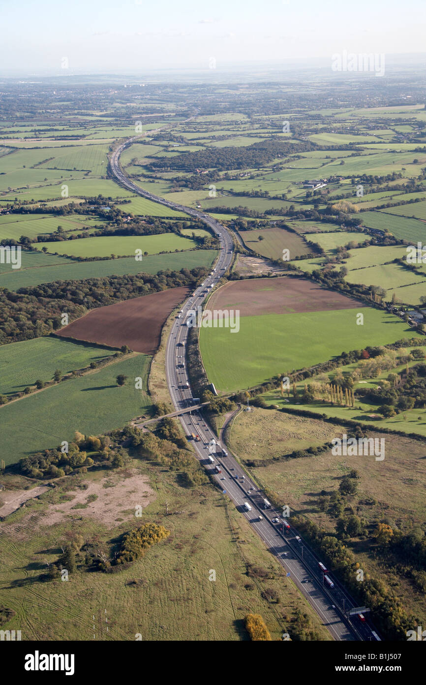 Aerial view south east of M25 Motorway and country fields Brentwood ...
