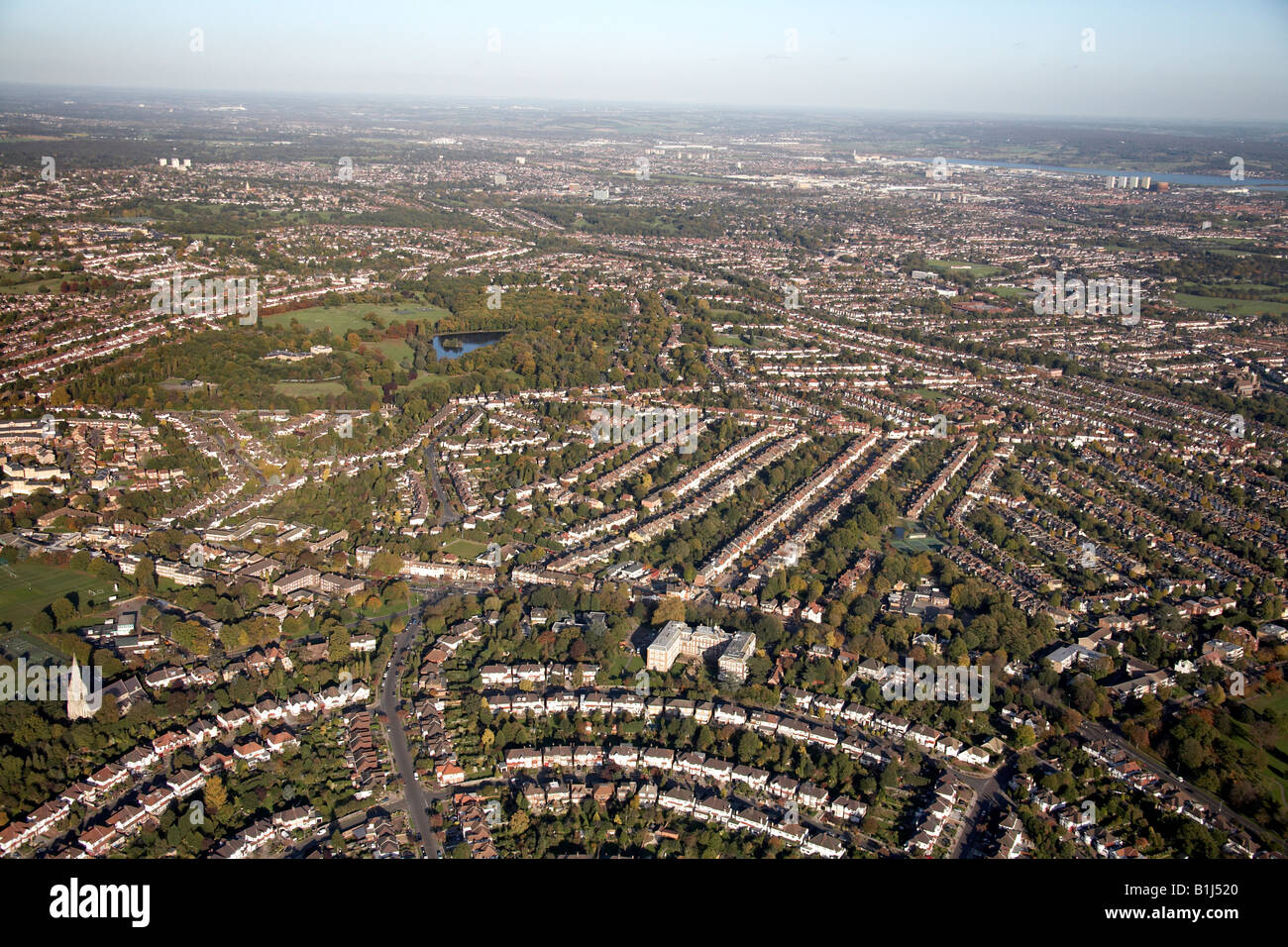 Aerial view north east of Grovelands Park and Boating Lake Grovelands ...