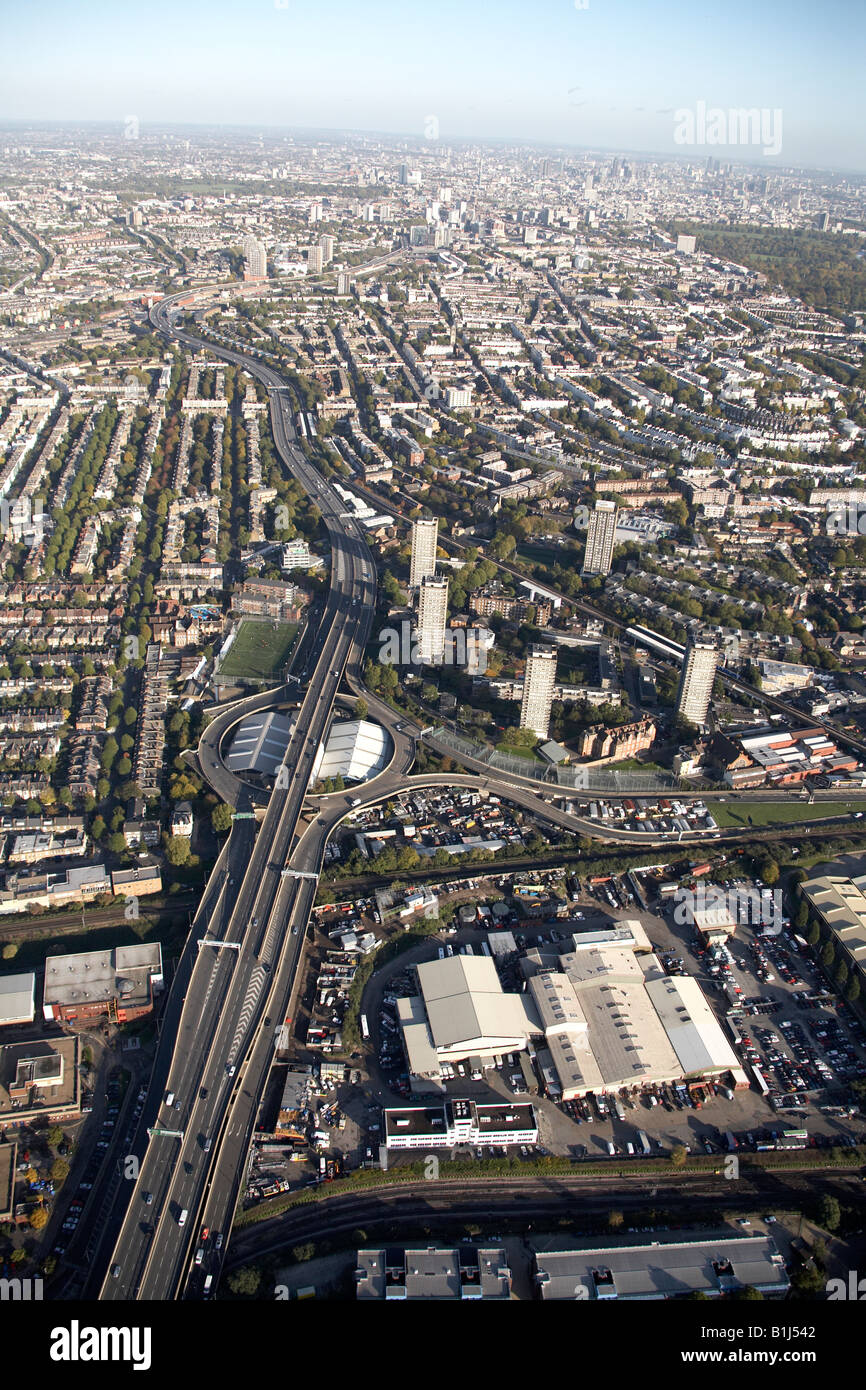 Aerial view north east of White City Roundabout A40 M suburban houses ...