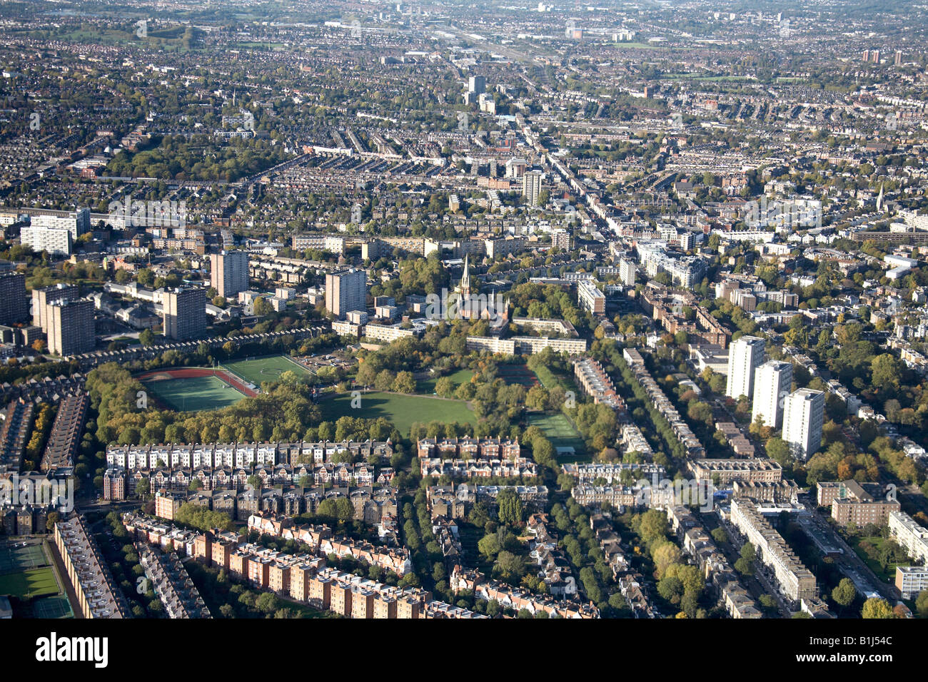 Aerial view north west of Paddington Recreation Ground suburban houses ...