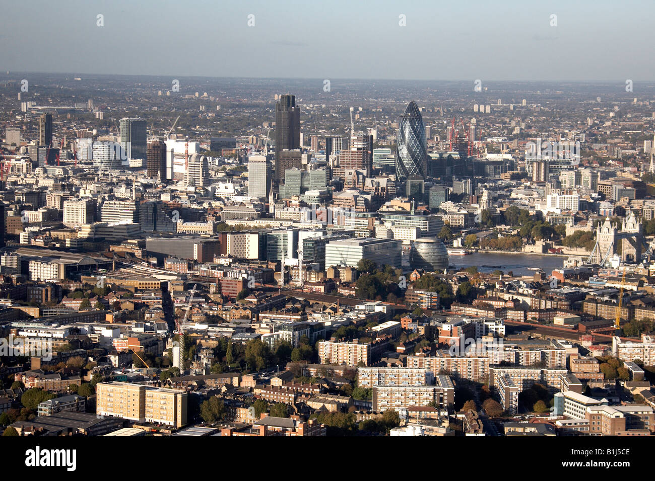 Aerial view north east of suburban buildings The Borough River Thames ...