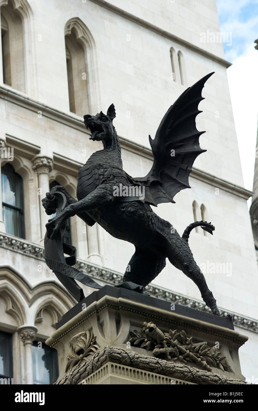 A dragon or griffin atop the monument at Temple Bar in Fleet Street ...