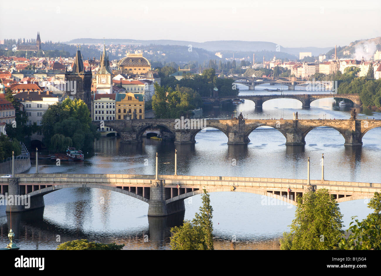 Prague bridges in morning Stock Photo - Alamy
