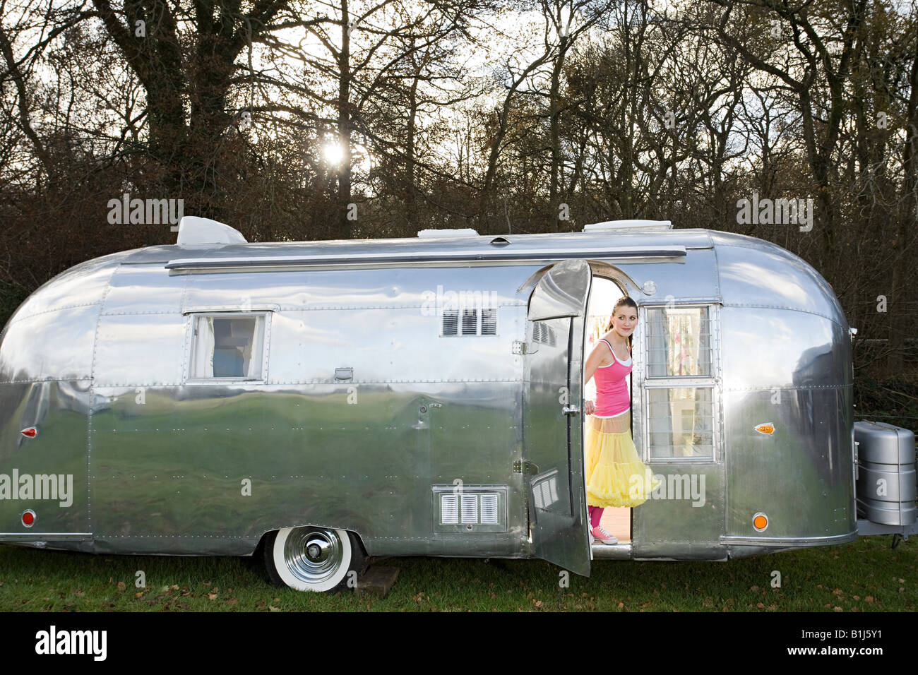 A teenage girl in a caravan Stock Photo - Alamy