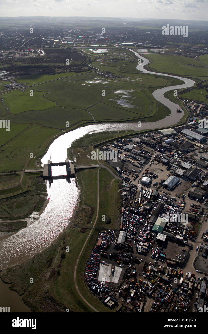 Aerial view south west of River Darent Dartford Salt Marshes and ...