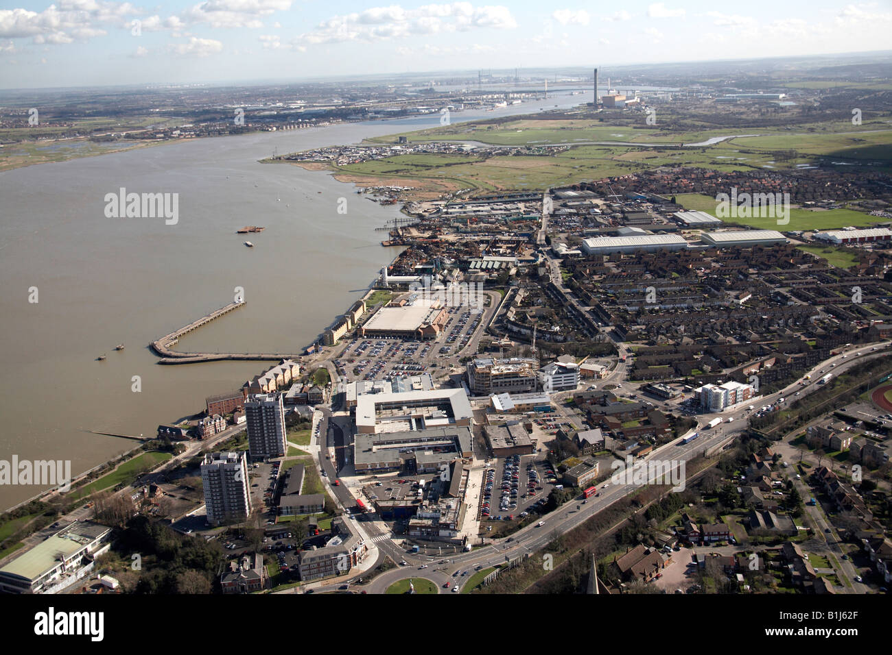Aerial view south east of Erith Surbuban Housing River Thames Dartford ...