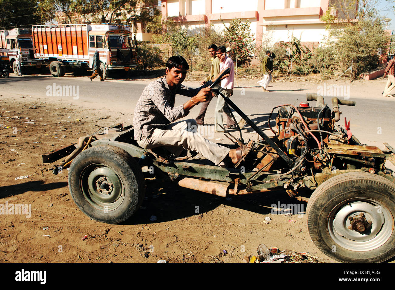Driving a beautiful car in the busy roads of Rajasthan, India Stock ...