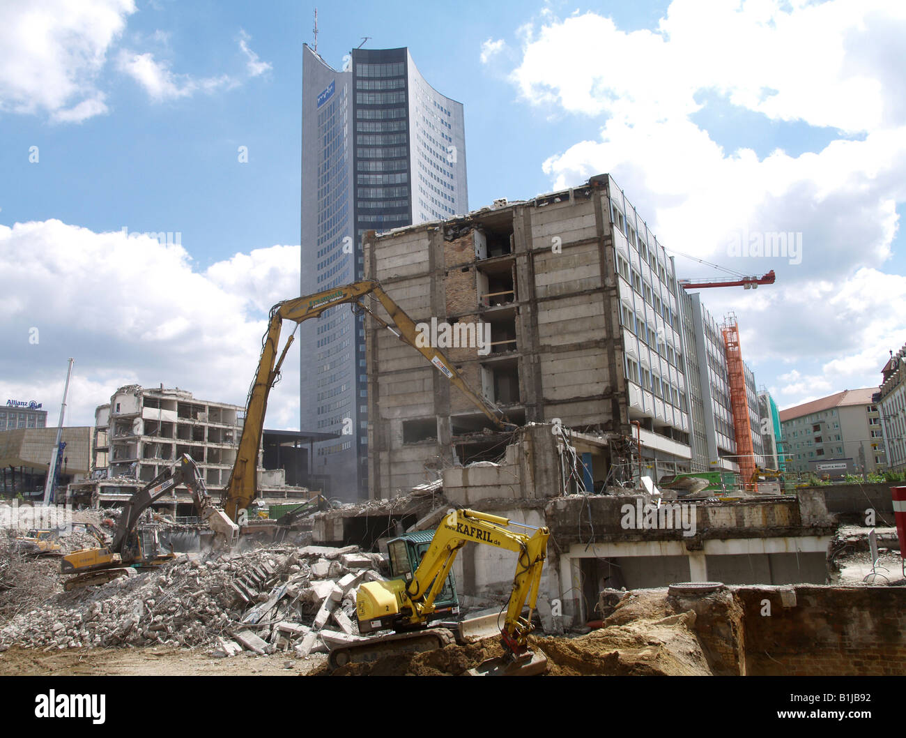 construction site in front of modern skyscraper, Germany, Leipzig Stock ...